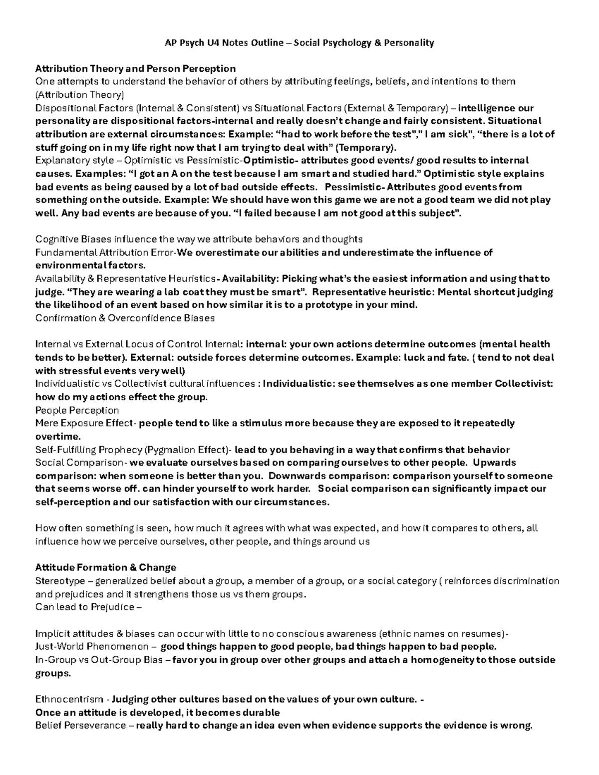 U4 lecture notes outline - AP Psych U 4 Notes Outline – Social ...