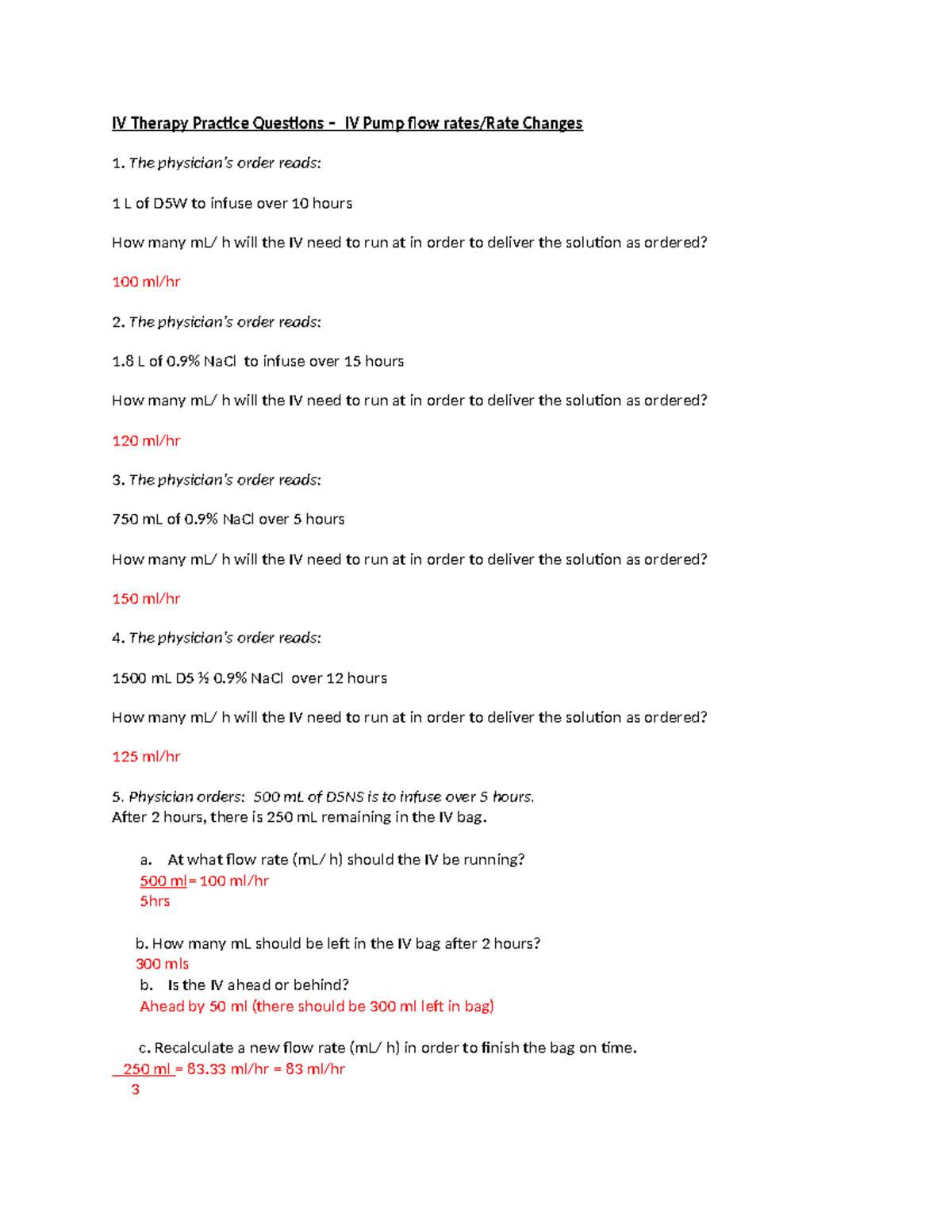 IV Therapy Practice Questions: Pump Rates & Flow Calculations - Studocu