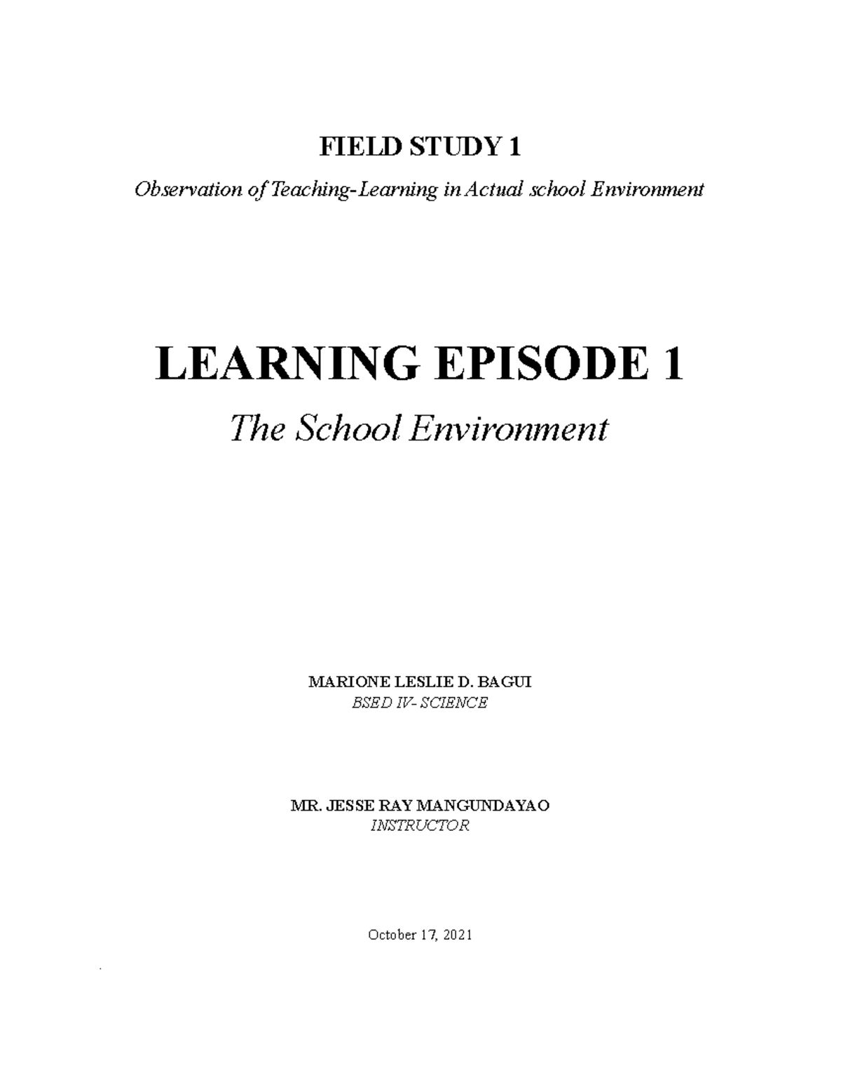 FS 1- Episode 1 The School Environment - BS Secondary Education ...