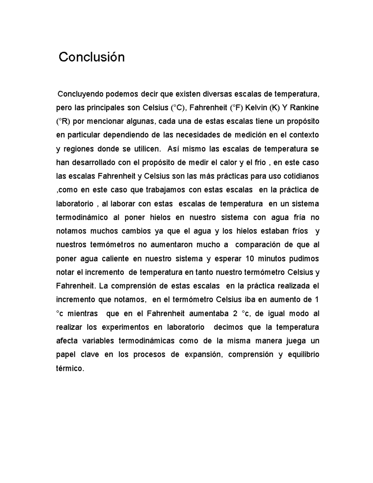 Conclusiones de la Práctica de Escalas de Temperatura - Termo 2 - Studocu