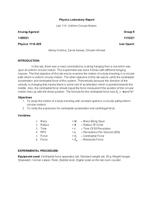 Lab Report: Physics 111A - Lab 111 Projectile Motion Analysis - Studocu
