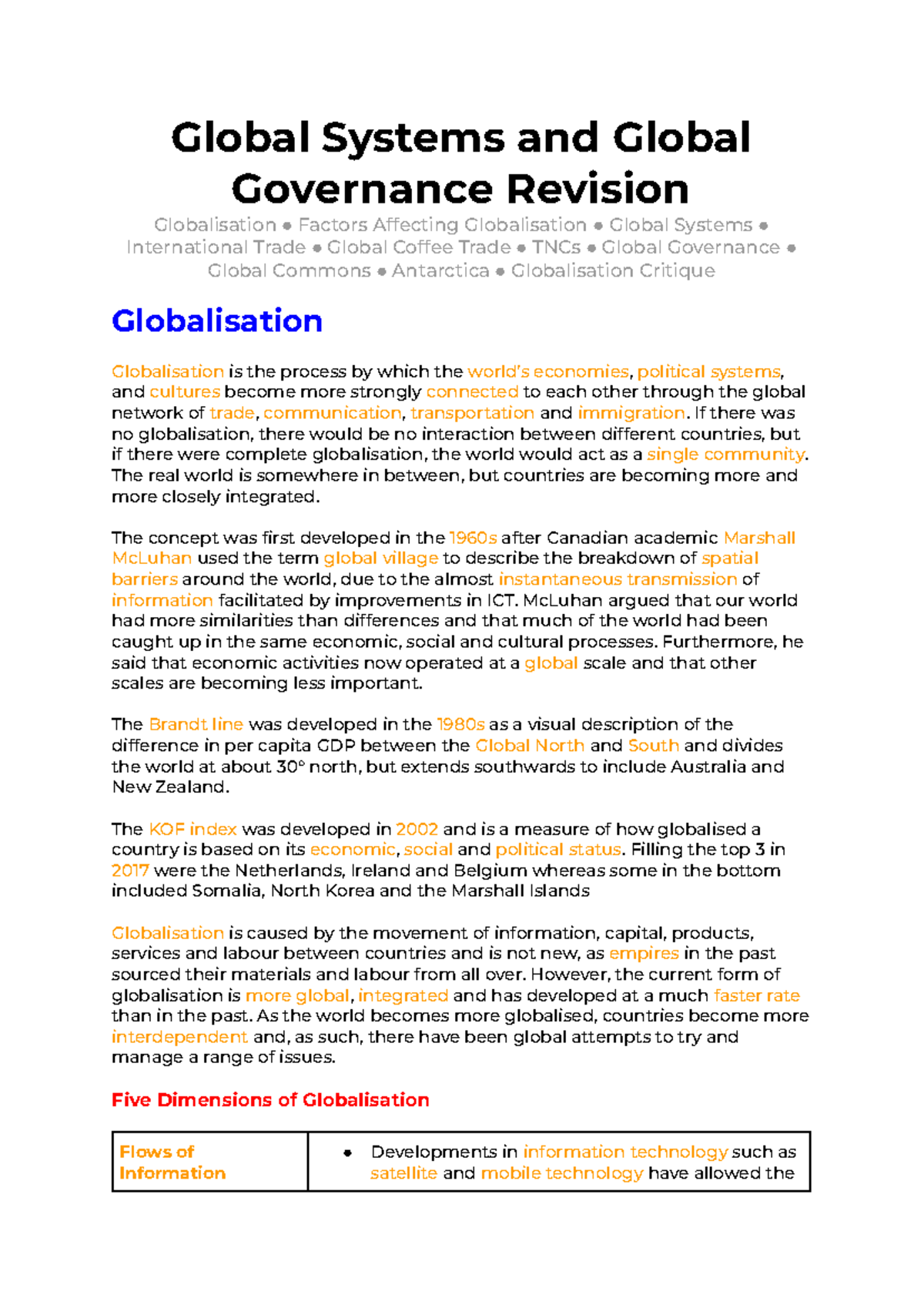 AQA A Level Geography: Global Systems & Governance Comprehensive Notes ...