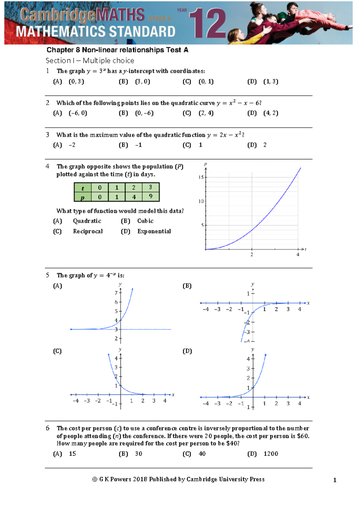 CH 8 Math Standard - Chapter 8 Non-linear relationships Test A © G K ...