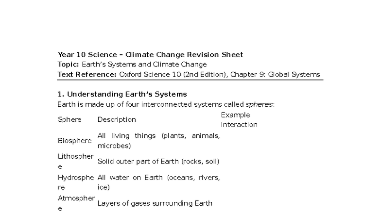 Year 10 Science Climate Change Revision Sheet - Final Exam - Studocu