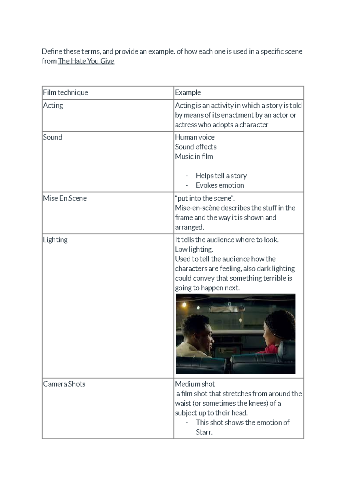 ENG 201 Week 2 Notes: Film Techniques in "The Hate You Give" - Studocu