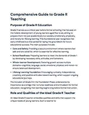 [Solved] design a daily programme for a Grade R classroom incorporating ...
