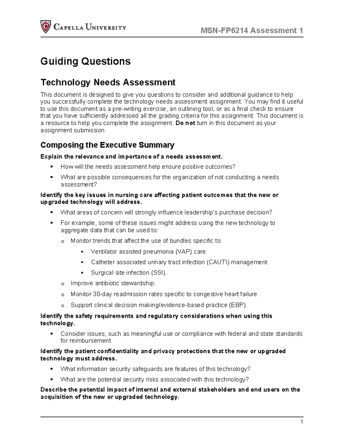 6214 Assessment 1: Guiding Questions for Tech Needs Assessment - Studocu