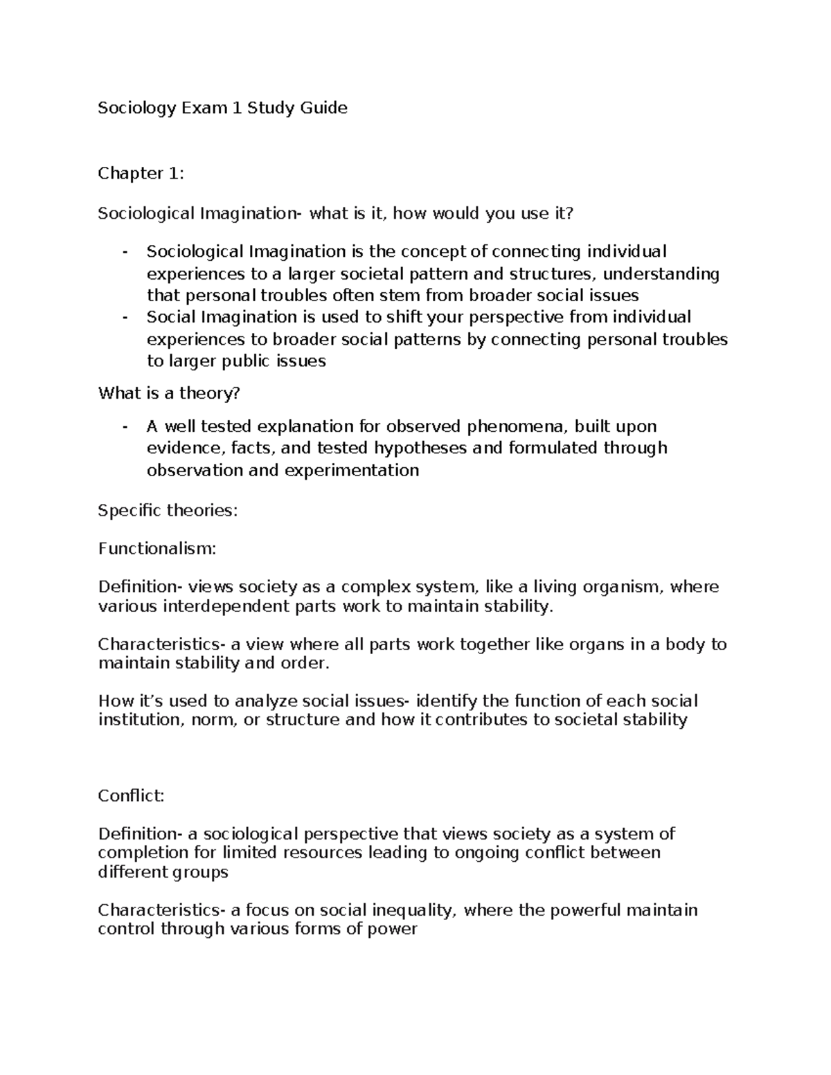 Sociology Exam 1 Study Guide: Key Theories & Research Methods - Studocu
