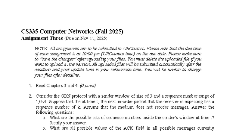 CS335 Computer Networks (Fall 2025) Assignment 3 Guidelines - Studocu