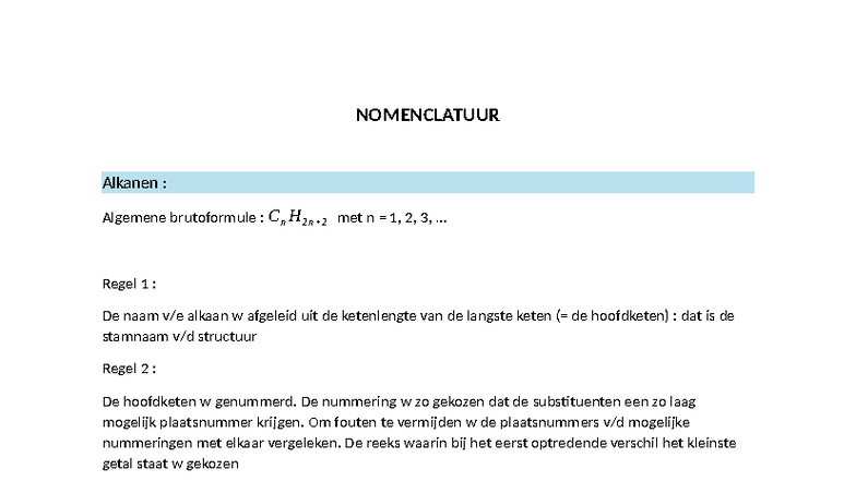 Nomenclatuur van Alkanen en Cycloalkanen: Regels en Voorbeelden - Studocu
