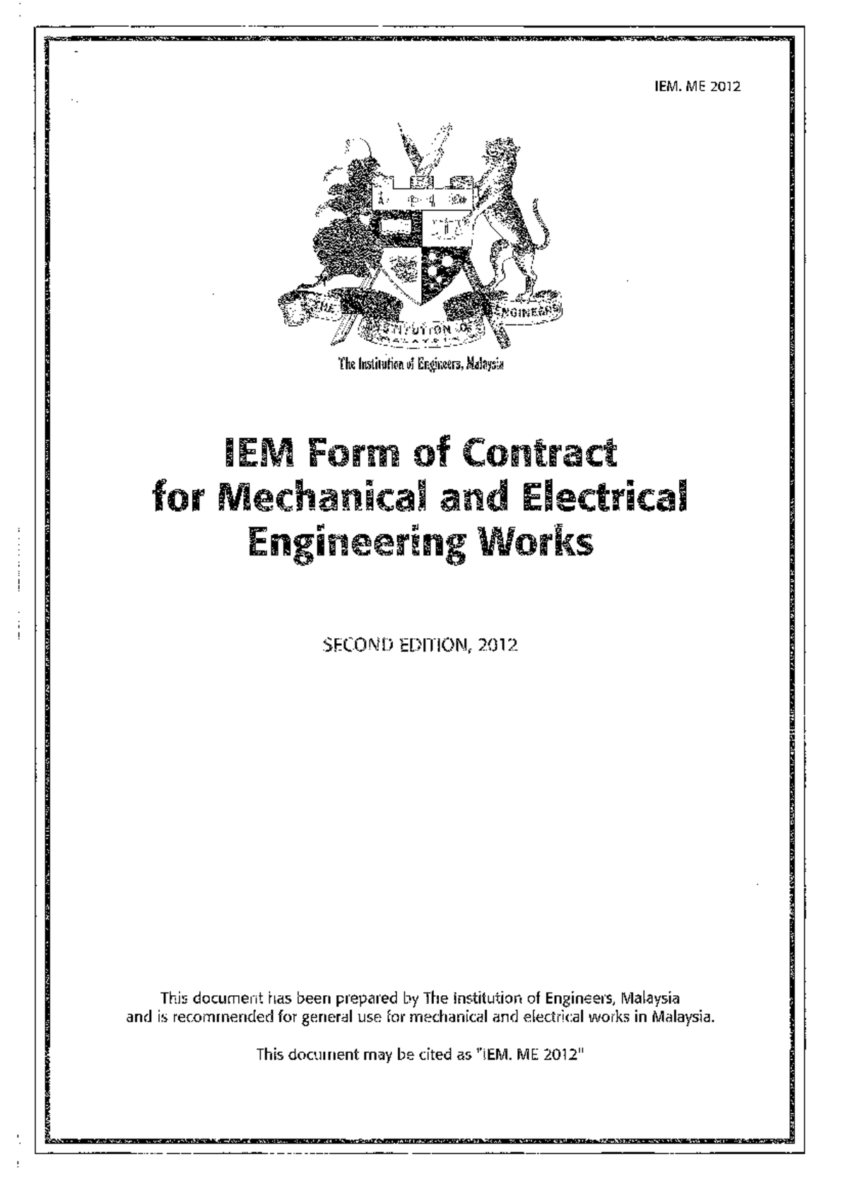 IEM ME 2012: Contract Document for Mechanical & Electrical Works - Studocu