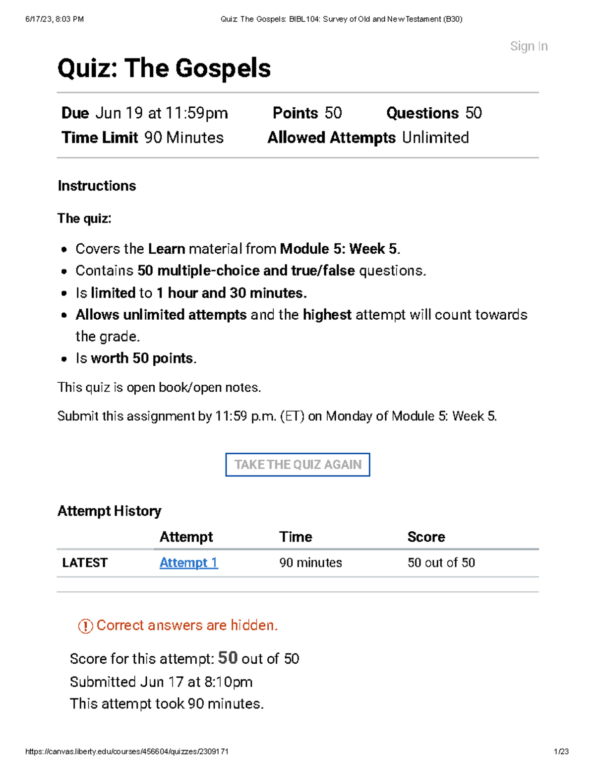 Quiz on The Gospels BIBL104 Survey of Old & New Testament (B30) - Studocu