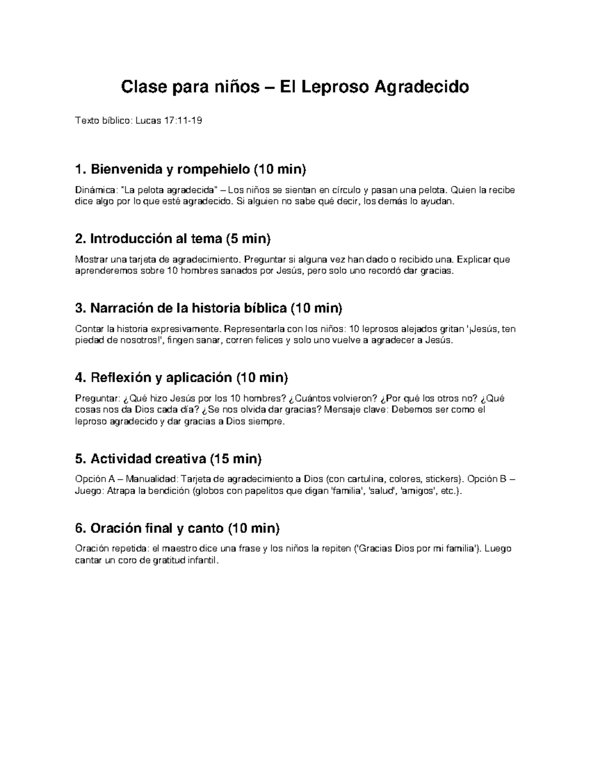 Clase para Niños: El Leproso Agradecido - Actividades y Reflexiones ...