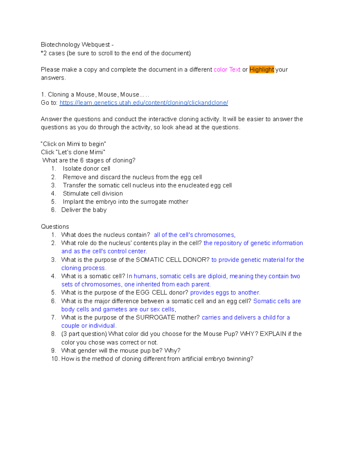 Biotechnology Webquest Cases: Cloning & DNA Fingerprinting Activities ...