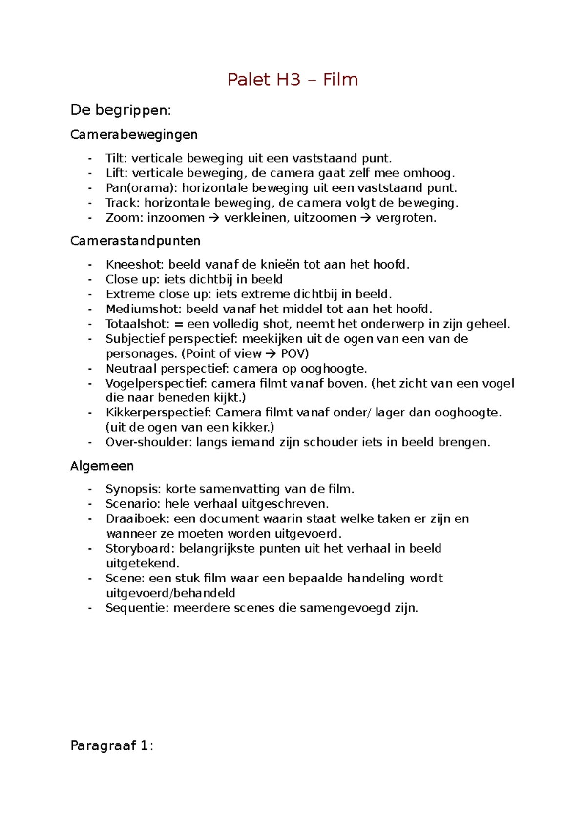 CKV H3 - Film: Samenvatting van Camerabewegingen en Perspectieven ...