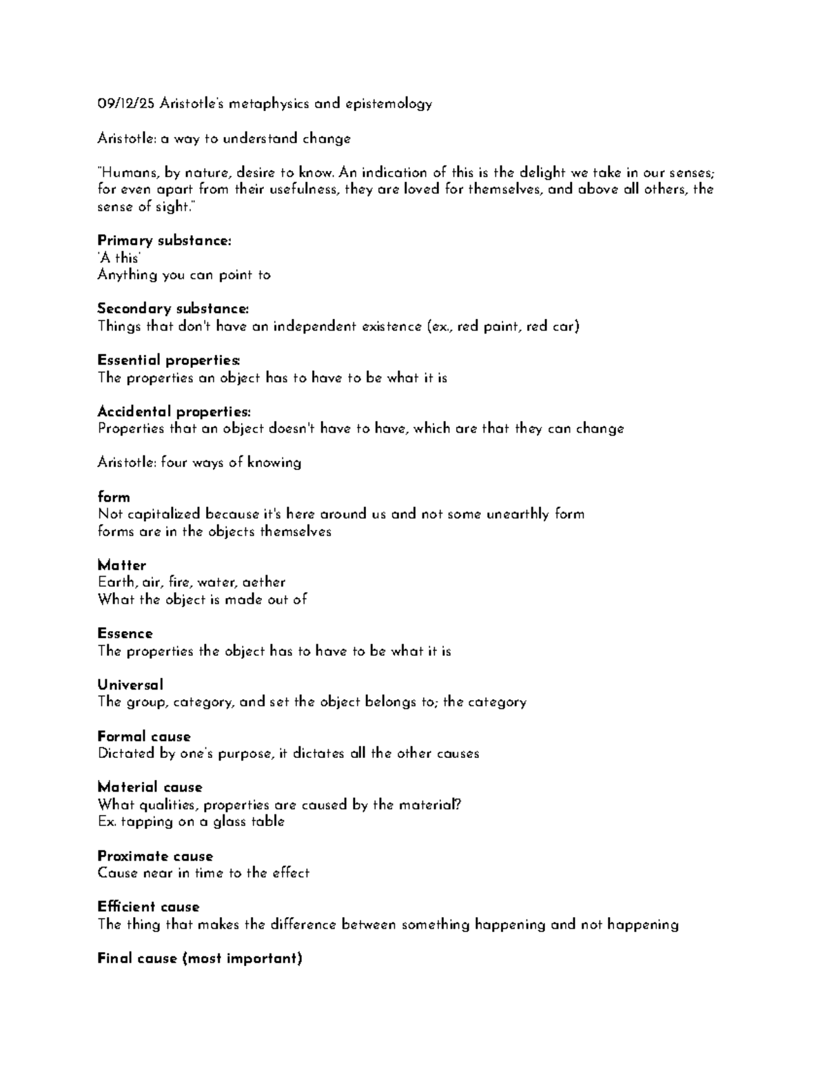 Aristotle's Metaphysics & Epistemology: Understanding Change (PHIL101 ...