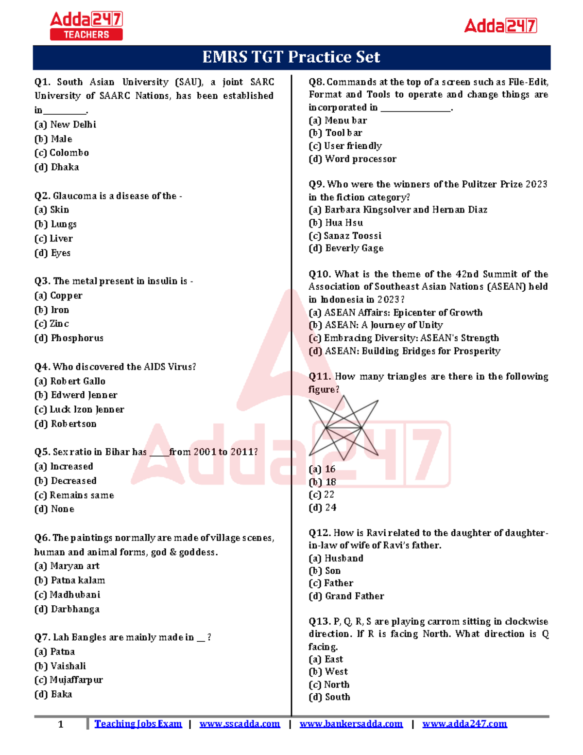 EMRS TGT Practice Set - Computer Science MCQs and Answers - Studocu
