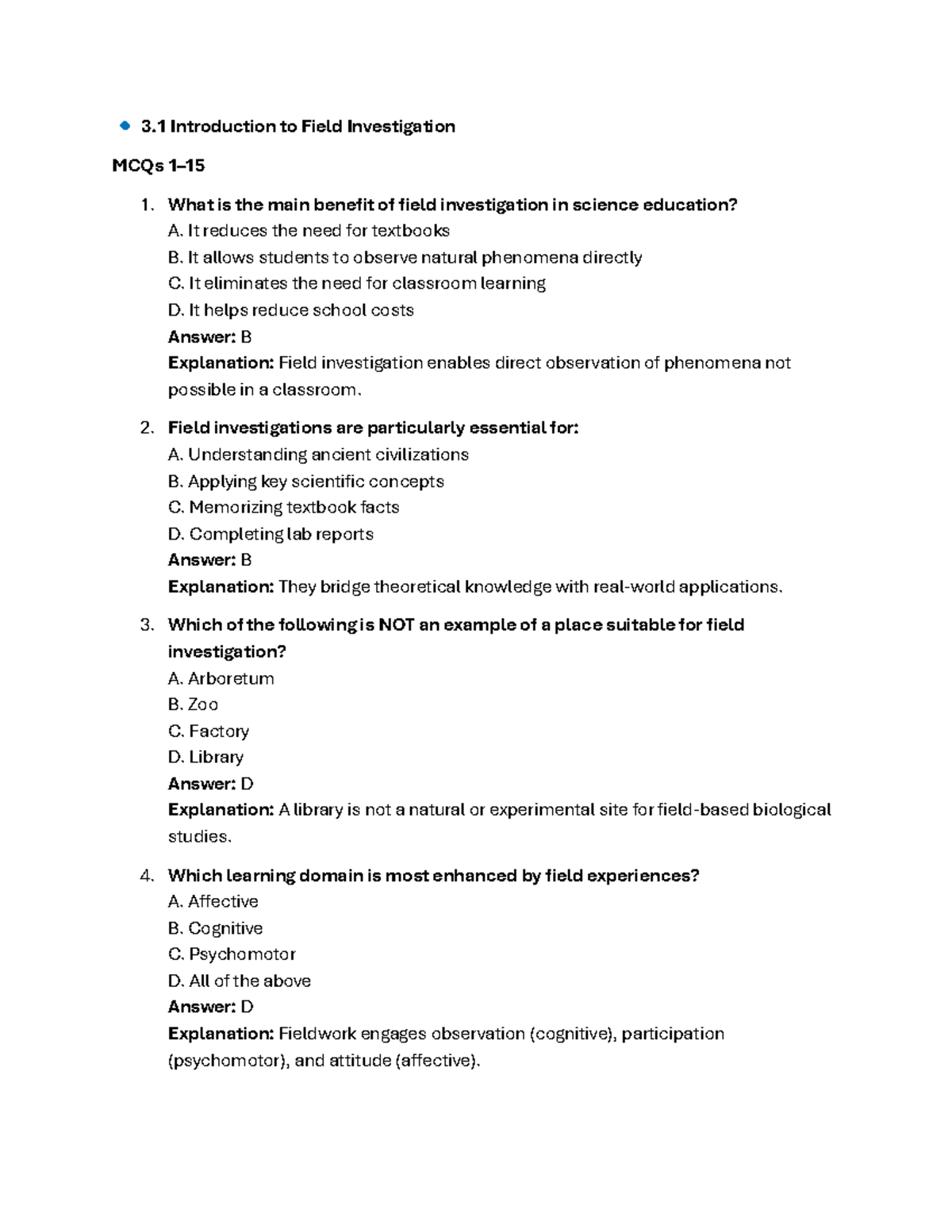 BIO302 Chapter 3 MCQs: Field Investigation and Sampling Techniques ...