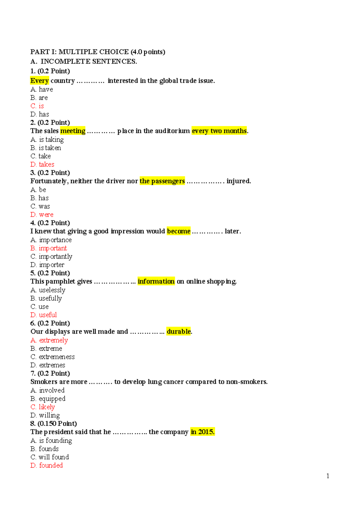 Sample Test - ENG 166: Multiple Choice & Short Answer Questions - Studocu