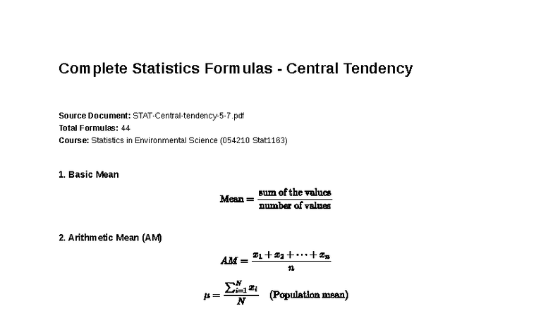 1163 Section-A Formulas - ####### Source Document: STAT-Central ...