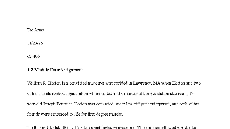 CJ 406 Module Four Assignment: The Horton Case and Its Impact - Studocu