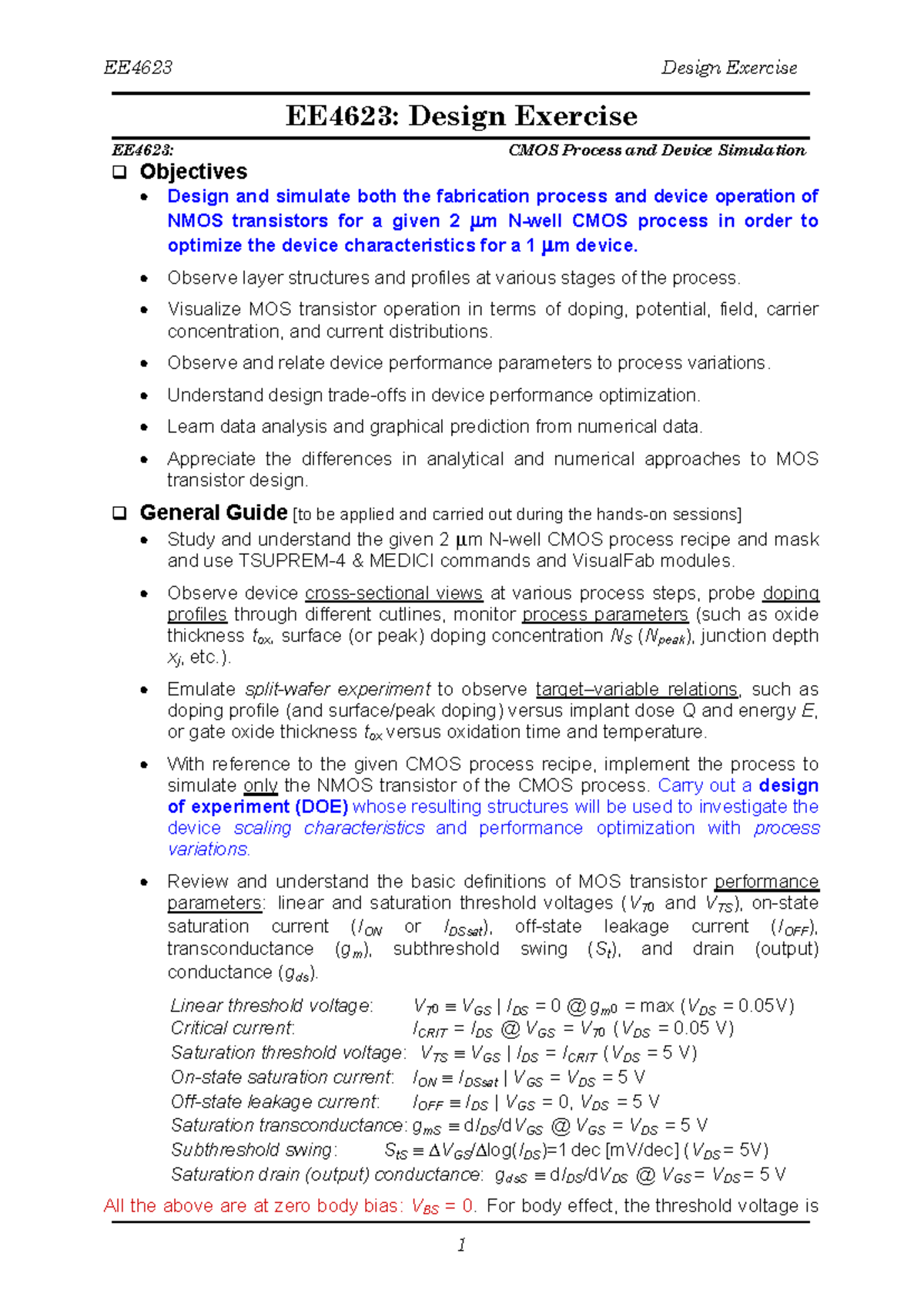 EE4623: CMOS Design Exercise - NMOS Transistor Simulation Guide - Studocu
