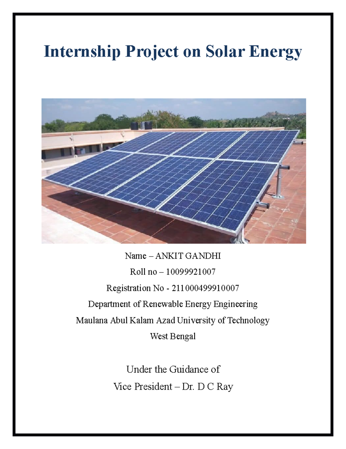 Internship Project Report on Solar Energy for MRE381 - Final Copy - Studocu