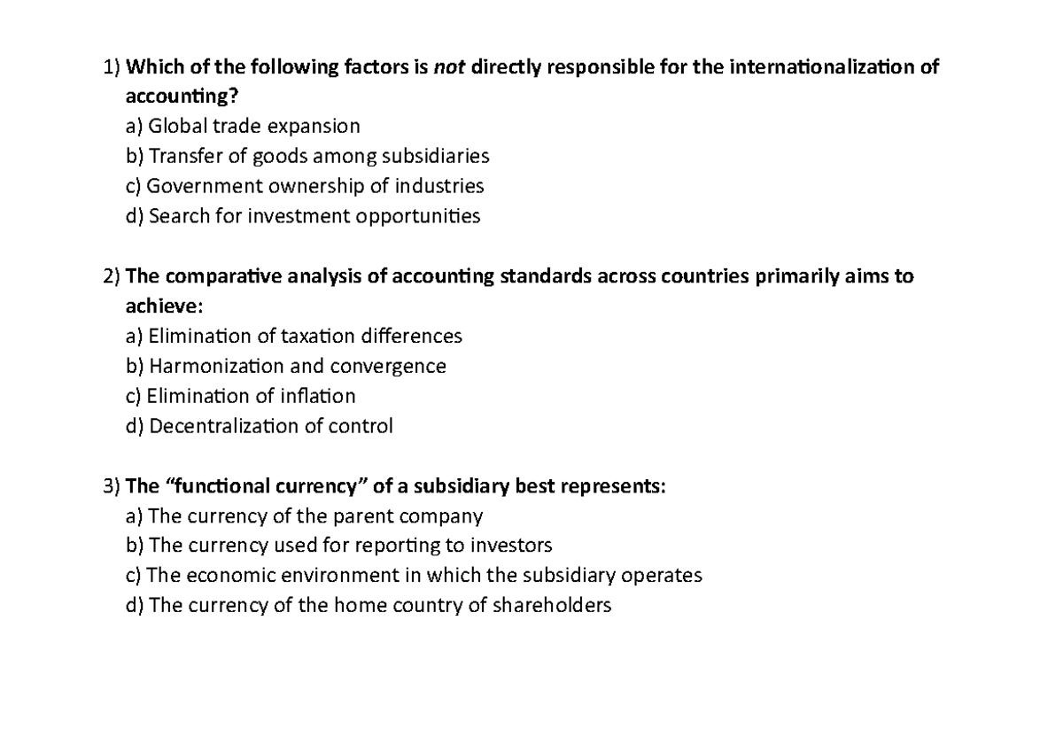 IA Test Bank - Quiz on International Accounting Standards - Studocu