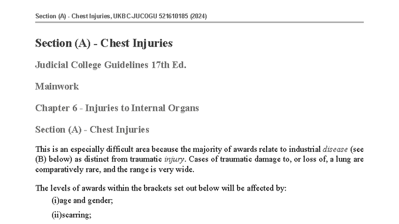 Section (A) Chest Injuries Guidelines, 521610185 (2024) - Studocu