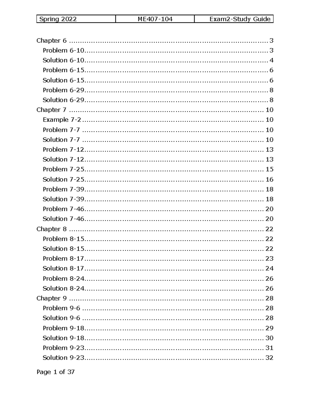 ME407-104-Exam2 study Guide - Chapter Problem 6-10 Solution 6-10 Problem 6-15 Solution 6-15 ...