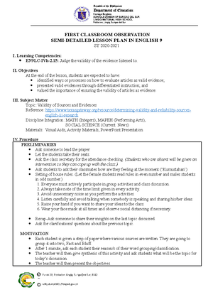 DLL wit annotation - GRADE 8 DAILY LESSON LOG SCHOOL: PAGANGAN HS GRADE ...