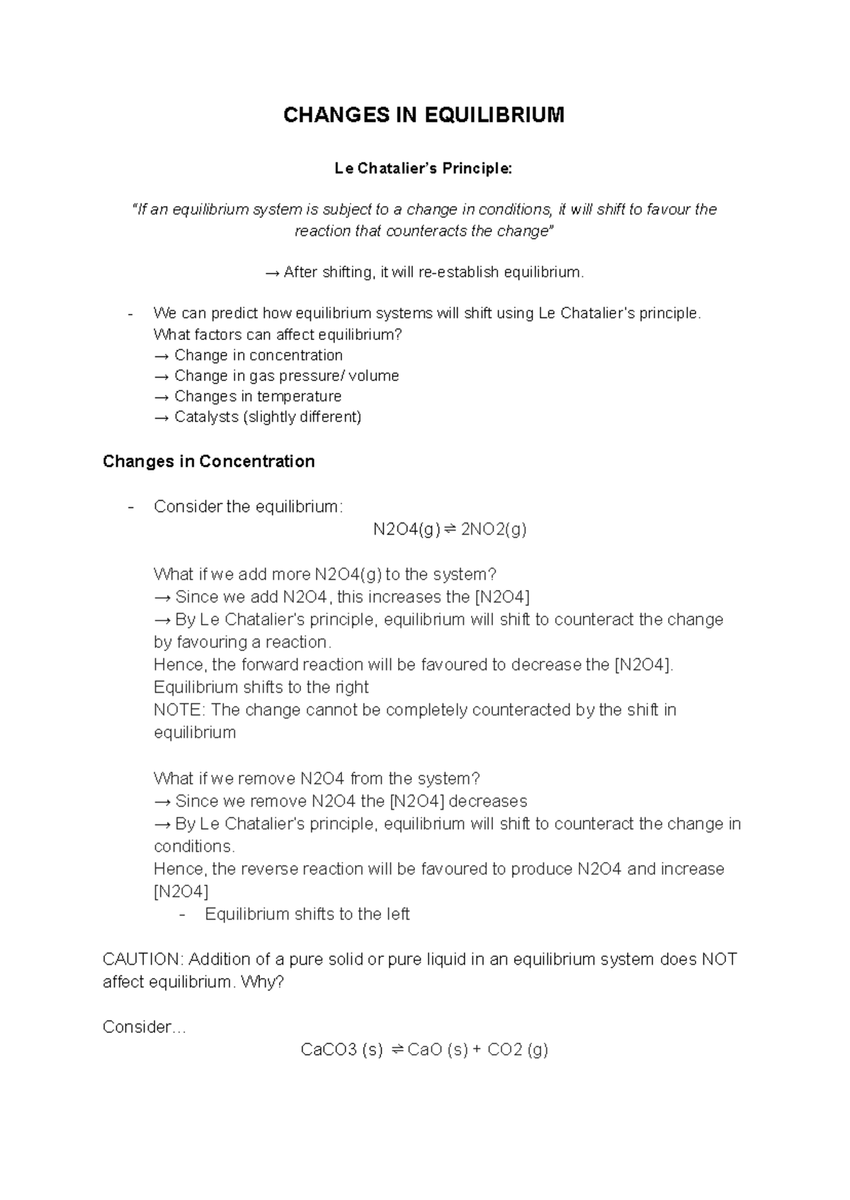 HSC Chemistry Notes - Module 5: Changes in Equilibrium Principles - Studocu