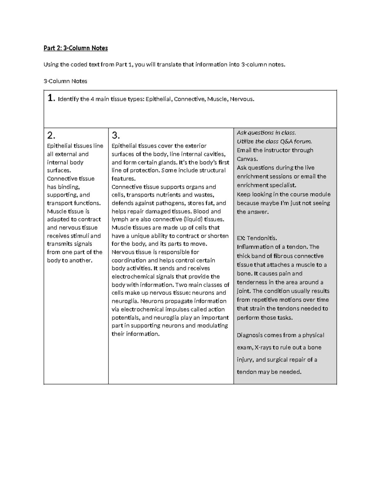 3-column Note Template - Part 2: 3-Column Notes Using the coded text ...
