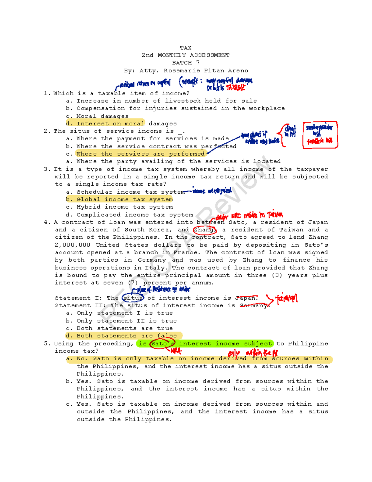 REO 2024 - Annotated TAX 2nd Monthly Assessment Review - Studocu