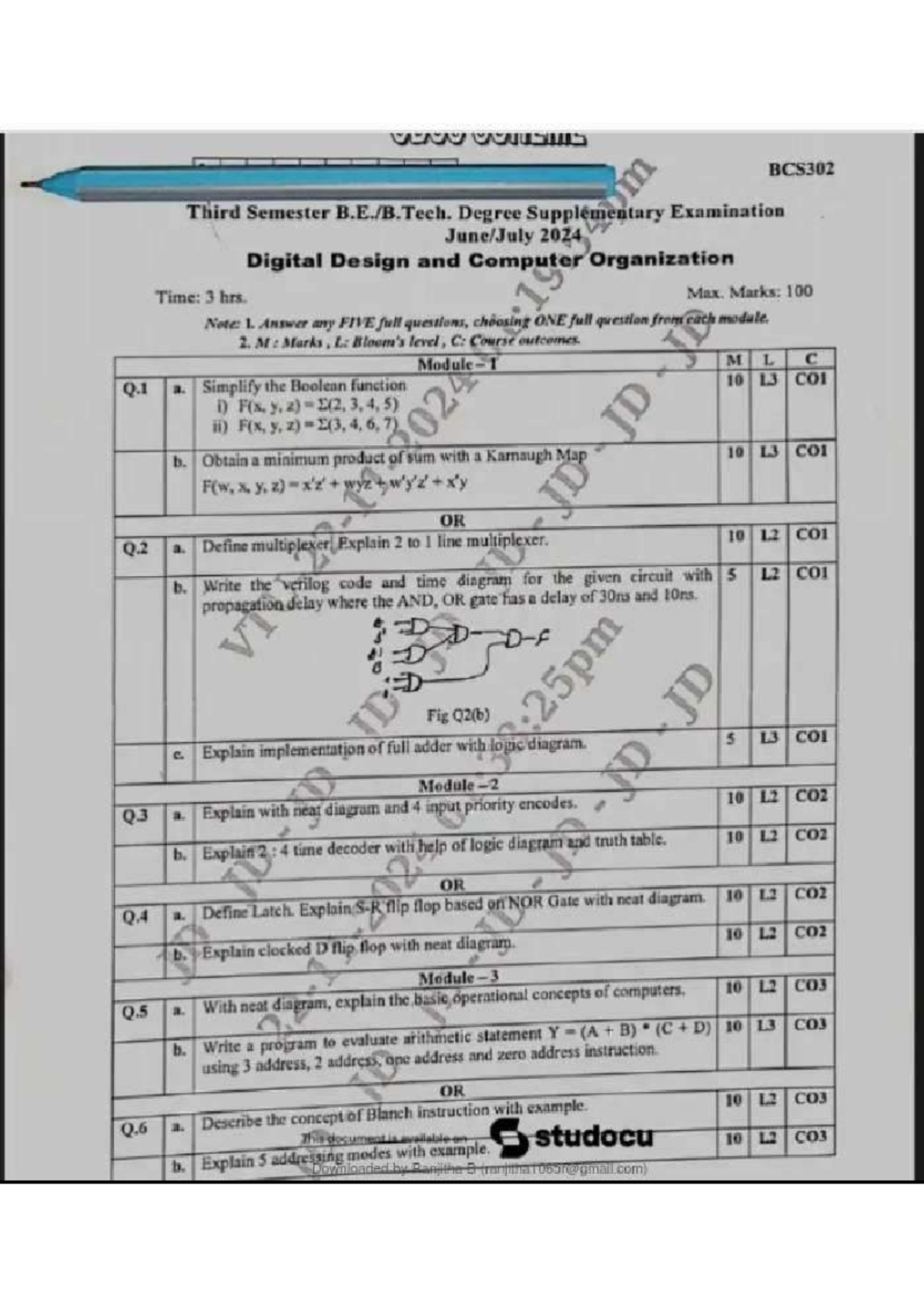 BCS302 Digital Design & Computer Organization June 2024 Exam Paper ...