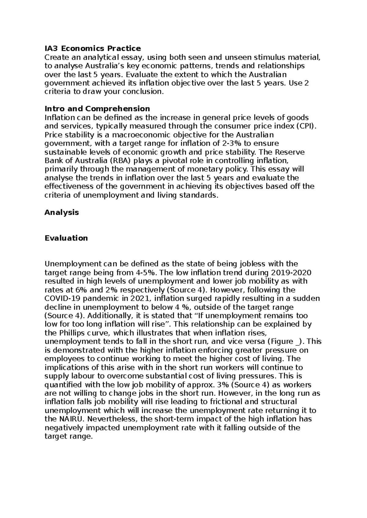 IA3 Economics Essay: Analyzing Inflation Trends & Government Objectives ...