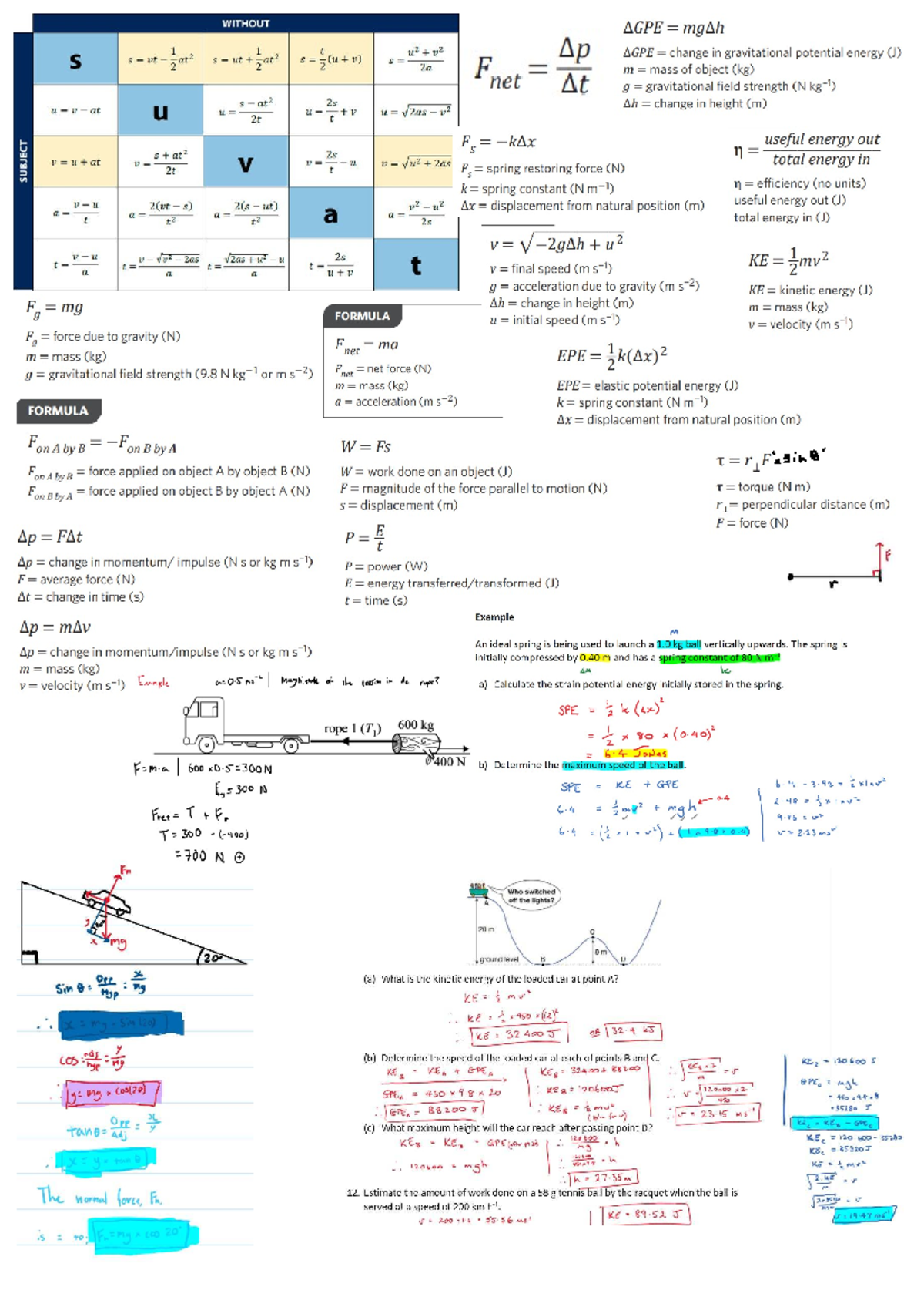 Kinematics Notes: AGPE and Energy Calculations in Physics - Studocu