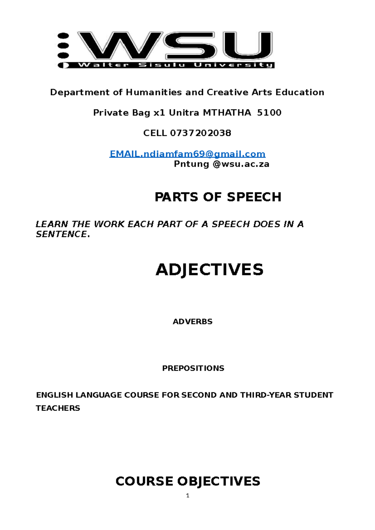 Adjectives - Department of Humanities and Creative Arts Education ...