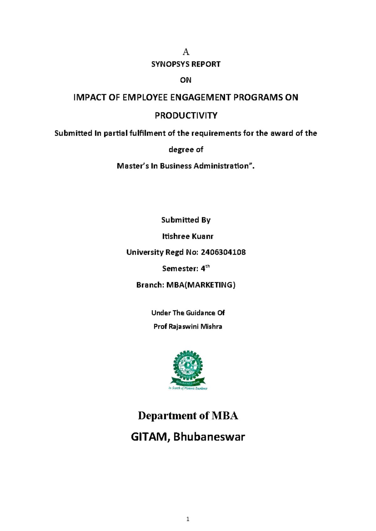 Impact of Employee Engagement Programs on Productivity - MBA Synopsis ...