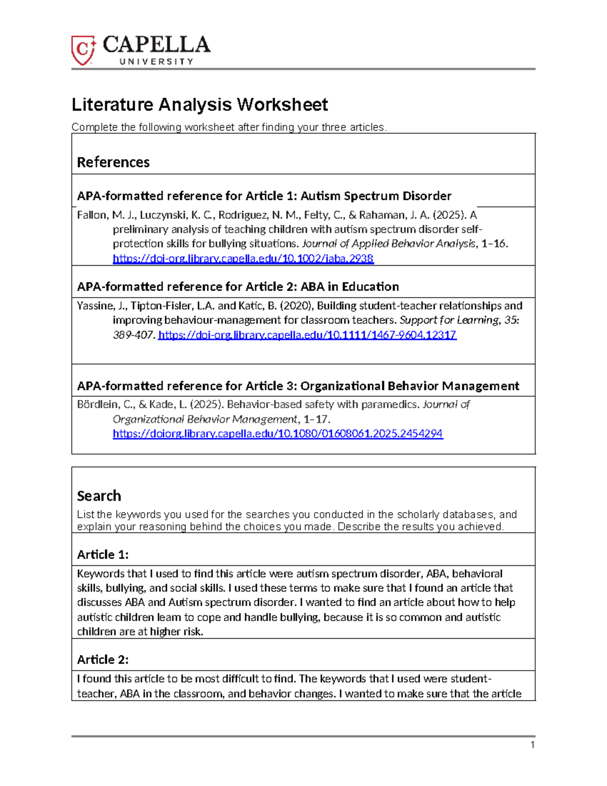 PSY5006 Week 4 Literature Analysis Worksheet and Article Summaries ...