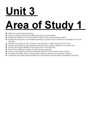 Legal Studies 3/4 Notes - UNIT 3 AOS 1 OUTCOME 1 Key Concepts The ...