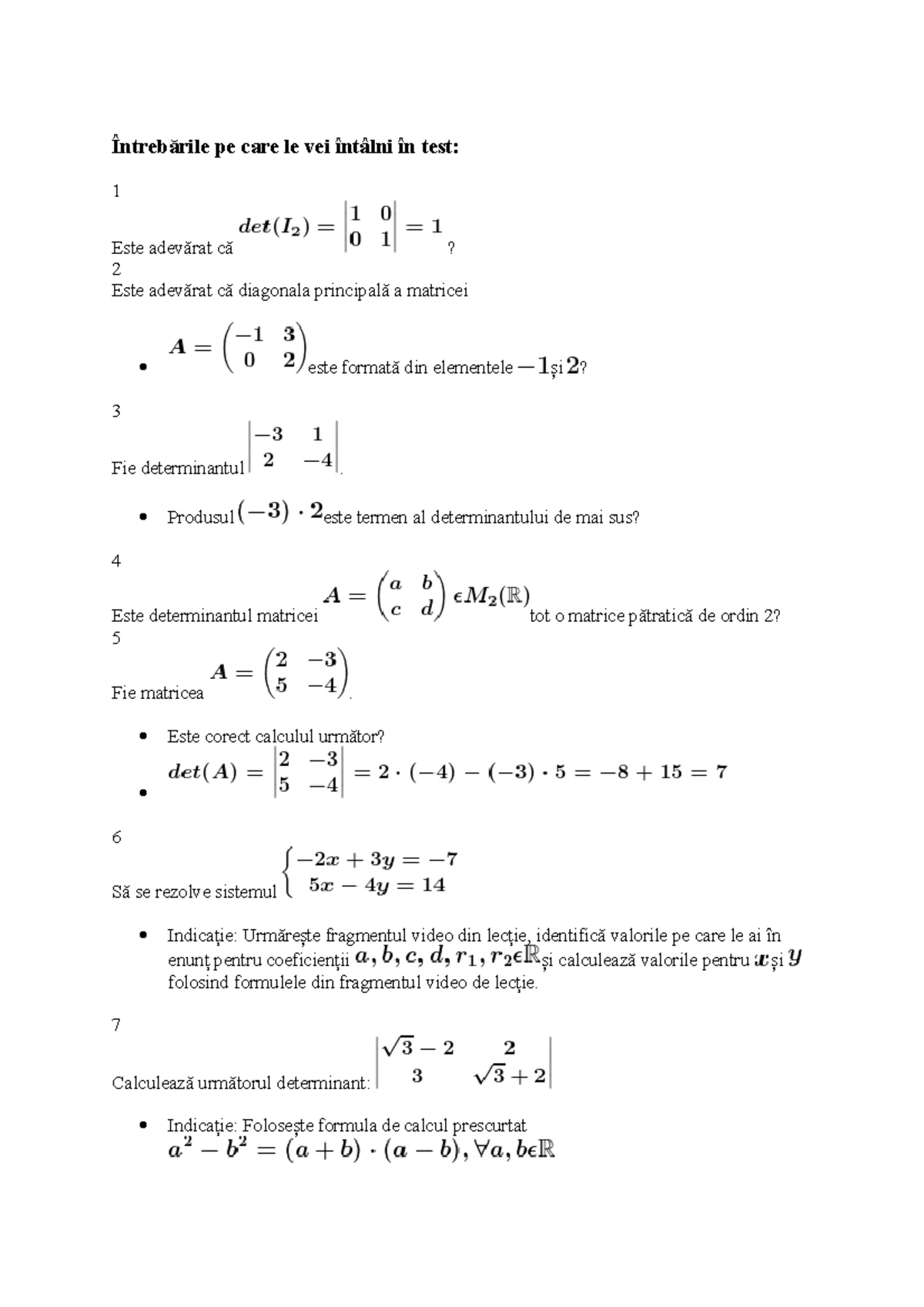 Exercitii rezolvate cu matrice si determinanti date la BAC - Exercitii ...
