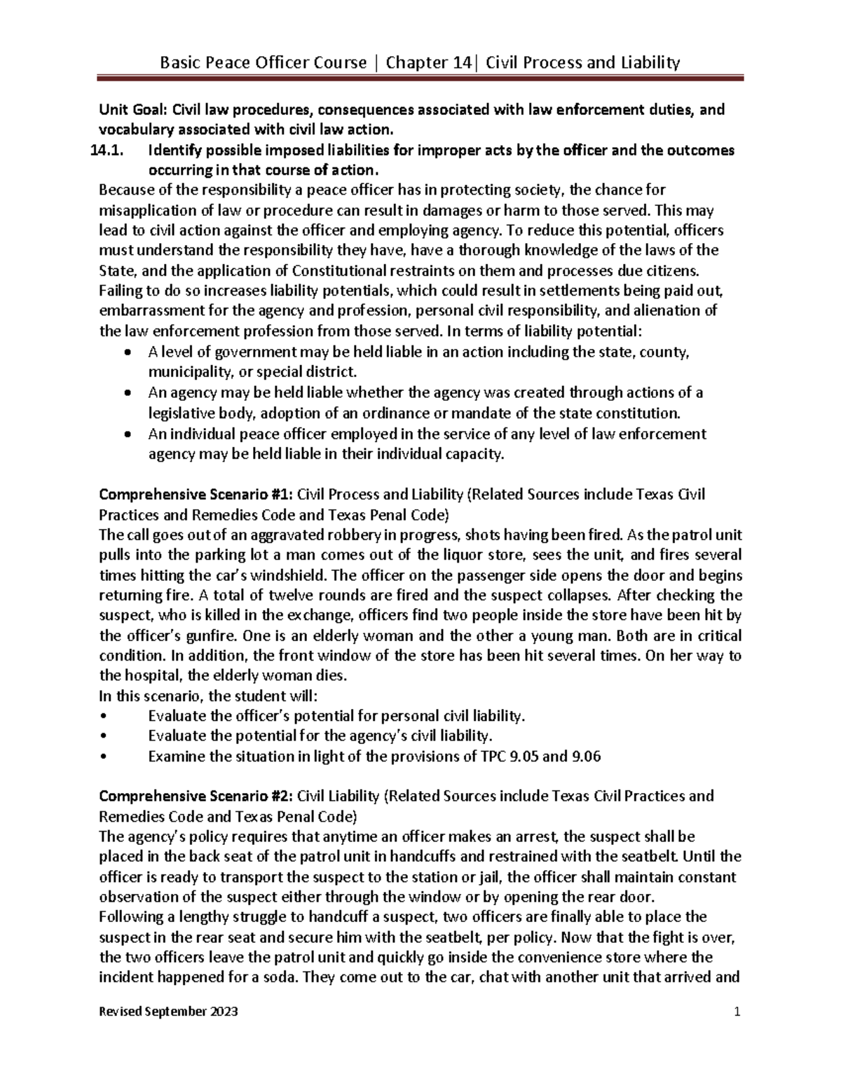 Basic Peace Officer Course: Civil Process & Liability Overview (Chapter ...