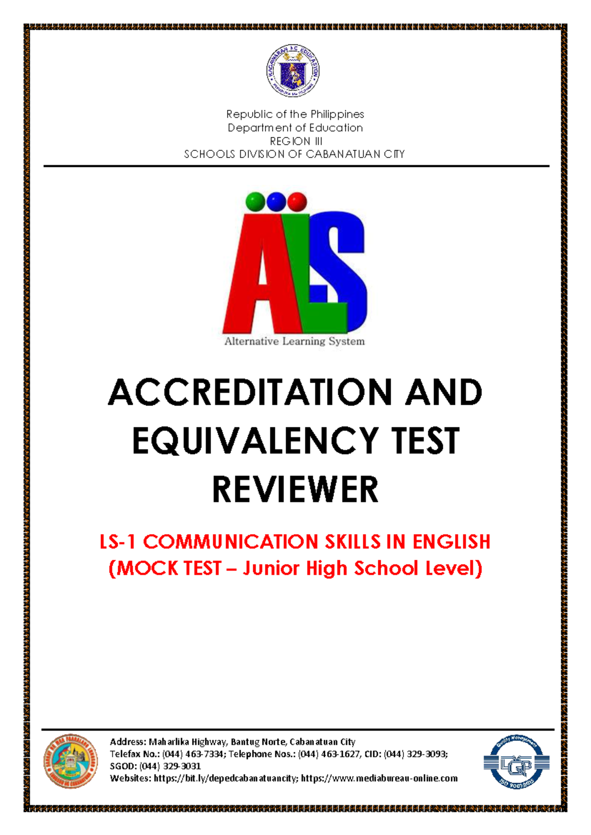 ALS-A E-Reviewer: Mock Test on Communication Skills in English - Studocu