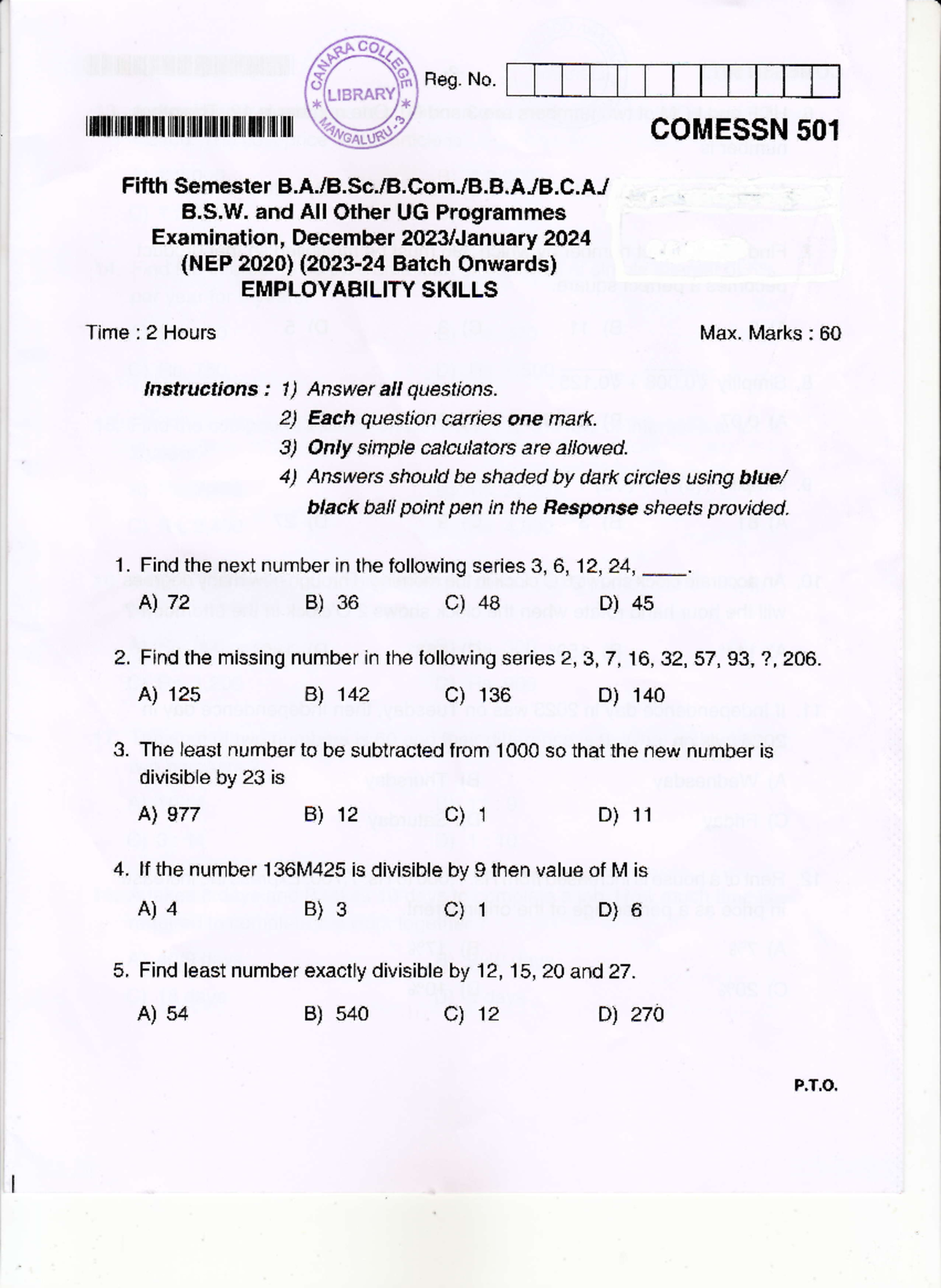 NEP V Sem COMESSN 501 Employability Skills Exam Questions - Dec 2023 ...
