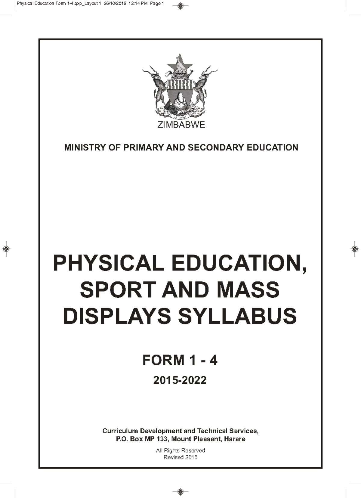 Physical Education Syllabus for Form 1-4 (Ministry of Ed.) - Studocu