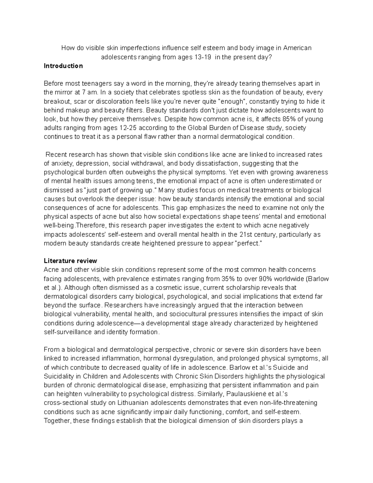The Impact of Acne on Self-Esteem and Body Image in Adolescents: A ...