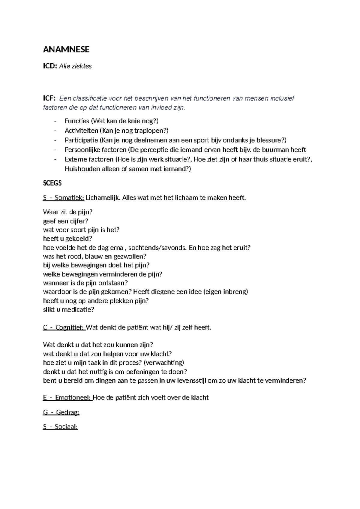 Anamnese Structuur Samenvatting - Basis Fysiotherapie Inzichten ...