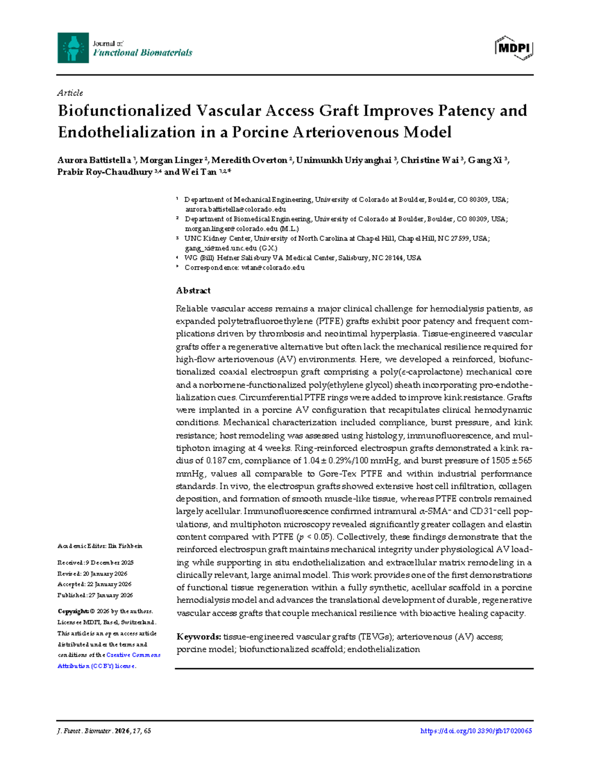 JFB 17: Biofunctionalized Vascular Graft Enhances Patency in Porcine AV ...