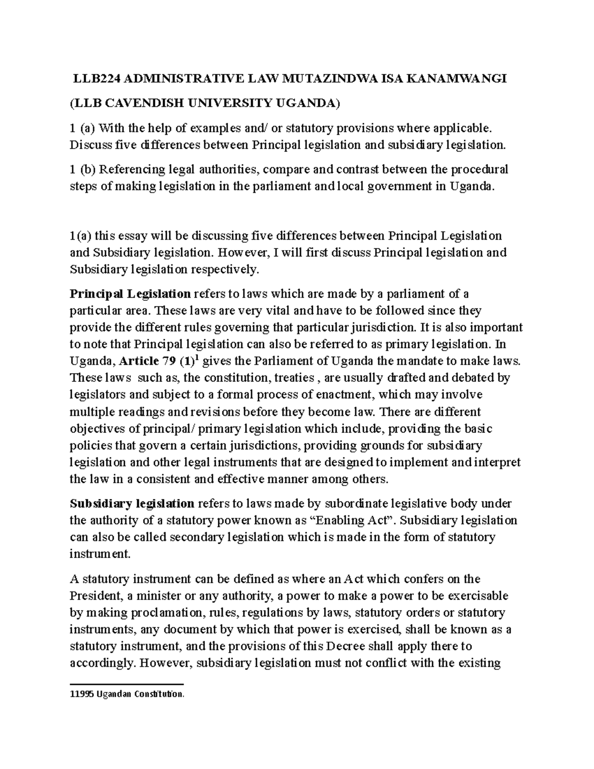 LLB224 Administrative Law: Principal vs. Subsidiary Legislation ...